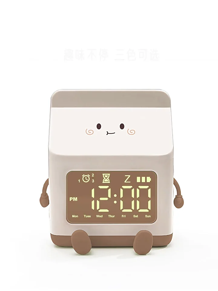 Cartoon Milk Box Digital Alarm Clock Square Electronic Children's Desk ...