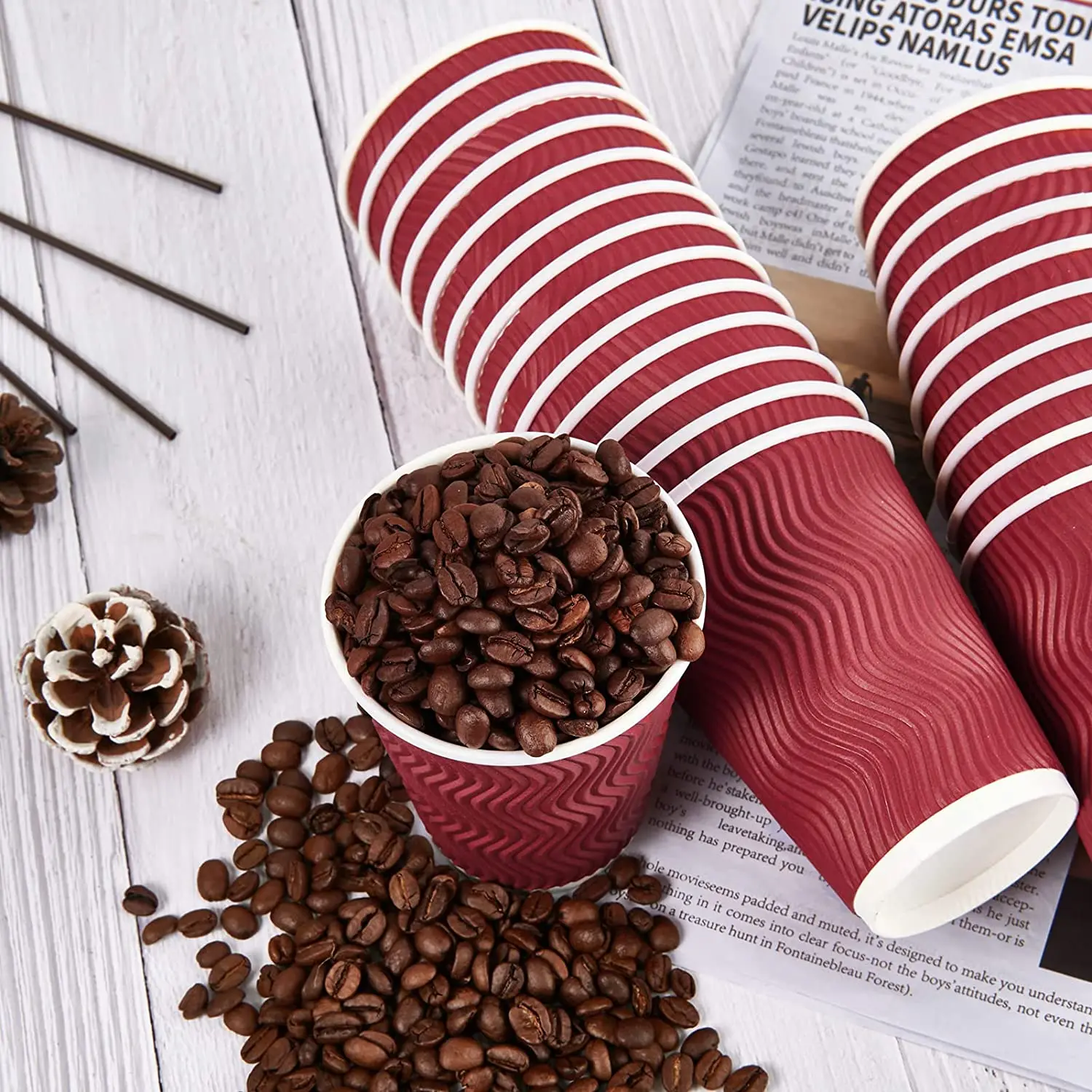 16 Oz Corrugated Cold Hot Drinking Double Wall Paper Cups With Lids Eco ...