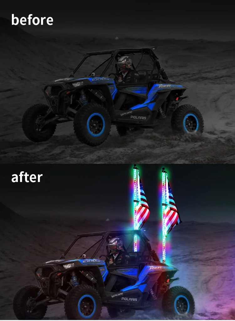 2ft 3ft 4ft 5ft 6ft Flexible Spiral RGB Offroad Flag 5150 Bluetooh UTV ...
