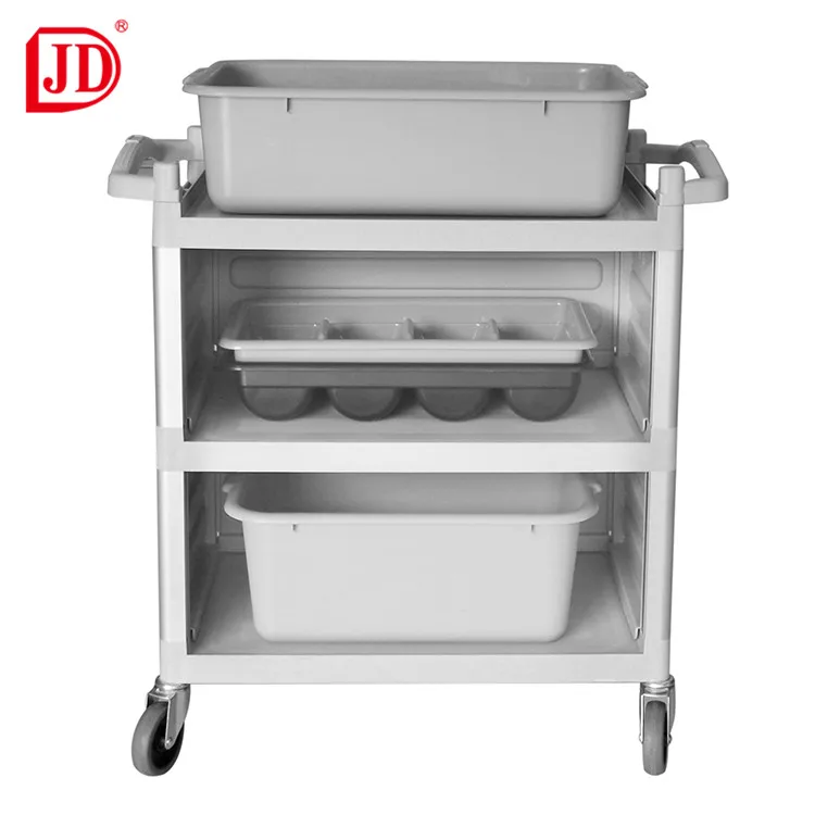 Heavy Duty Restaurant Plastic Food Service Trolley with Panels 3 Tiers ...