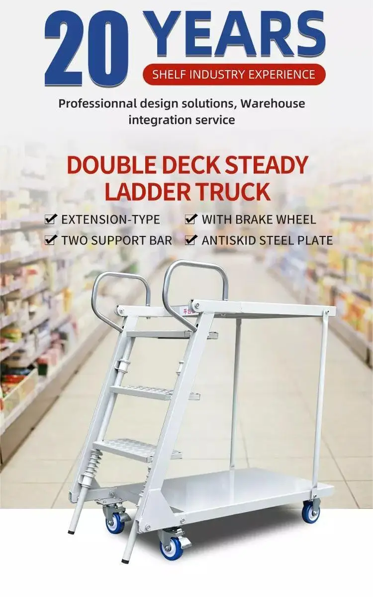Warehouse Steel Rolling Mobile Step Platform Ladder Cart with Wheels