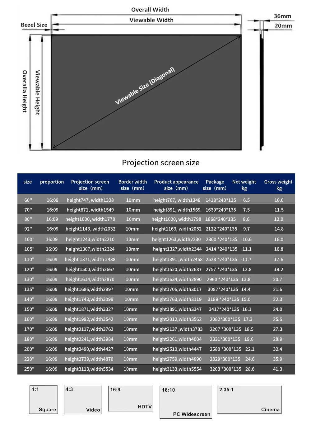 100 Inch Fixed Frame Projector Screen 3D 4K PET Crystal UST ALR/CLR Fix ...