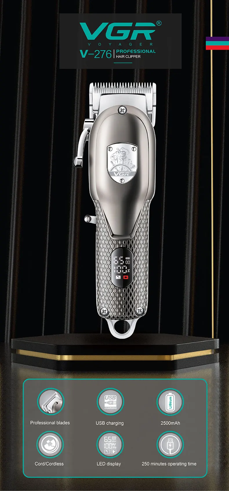 VGR V-276 Hair Cut Trimmer - Professional Electric Barber Clipper
