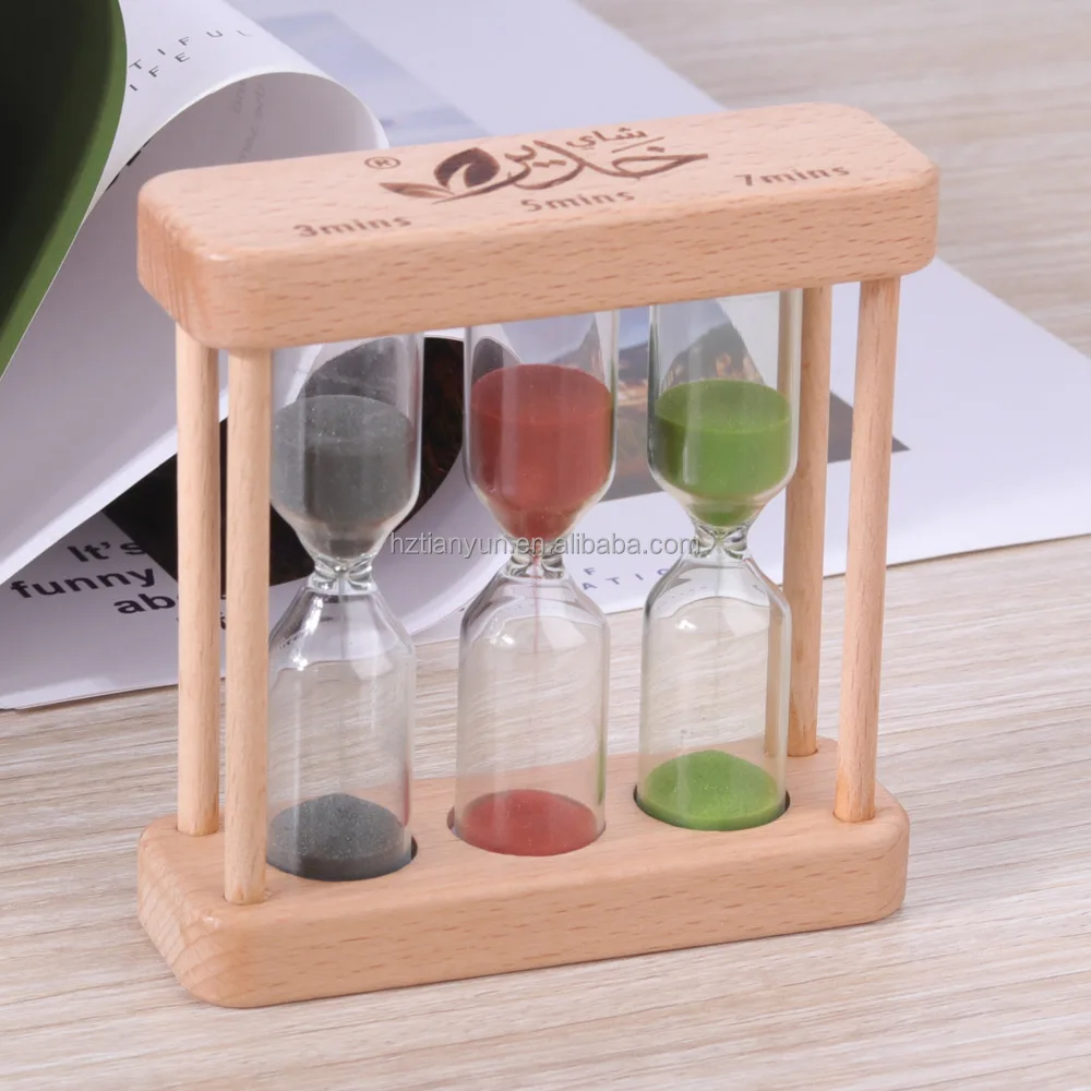 1/3/5 Minute Wooden Sand Glass Hourglass 3 5 7 Minutes 3 in 1 Wood Tea ...