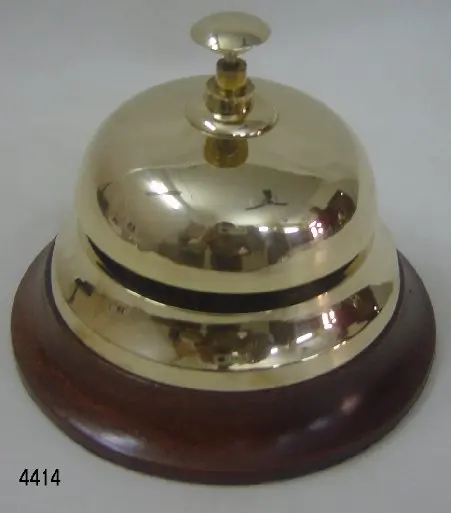 Brass Desk Bell with Wooden Base - Office Call Bell