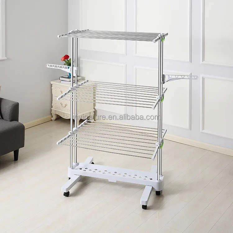 3 Tier Folding Clothes Drying Rack with Stainless Steel Hangers