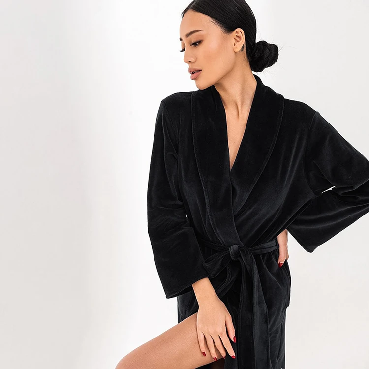 Wholesale Bathrobe Velvet Sexy Women Black Lace Up Lounge Wear Keep ...