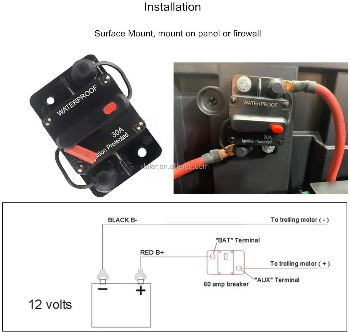 Electrical 12V-48V 30A-300A Overload Protector for Car Audio