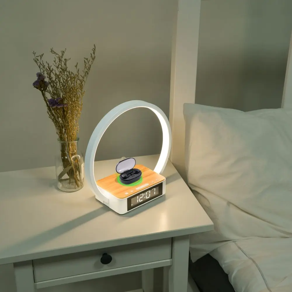 Bedside Led Lamp With Wireless Charger,B17 Wake Up Lights With Alarm ...