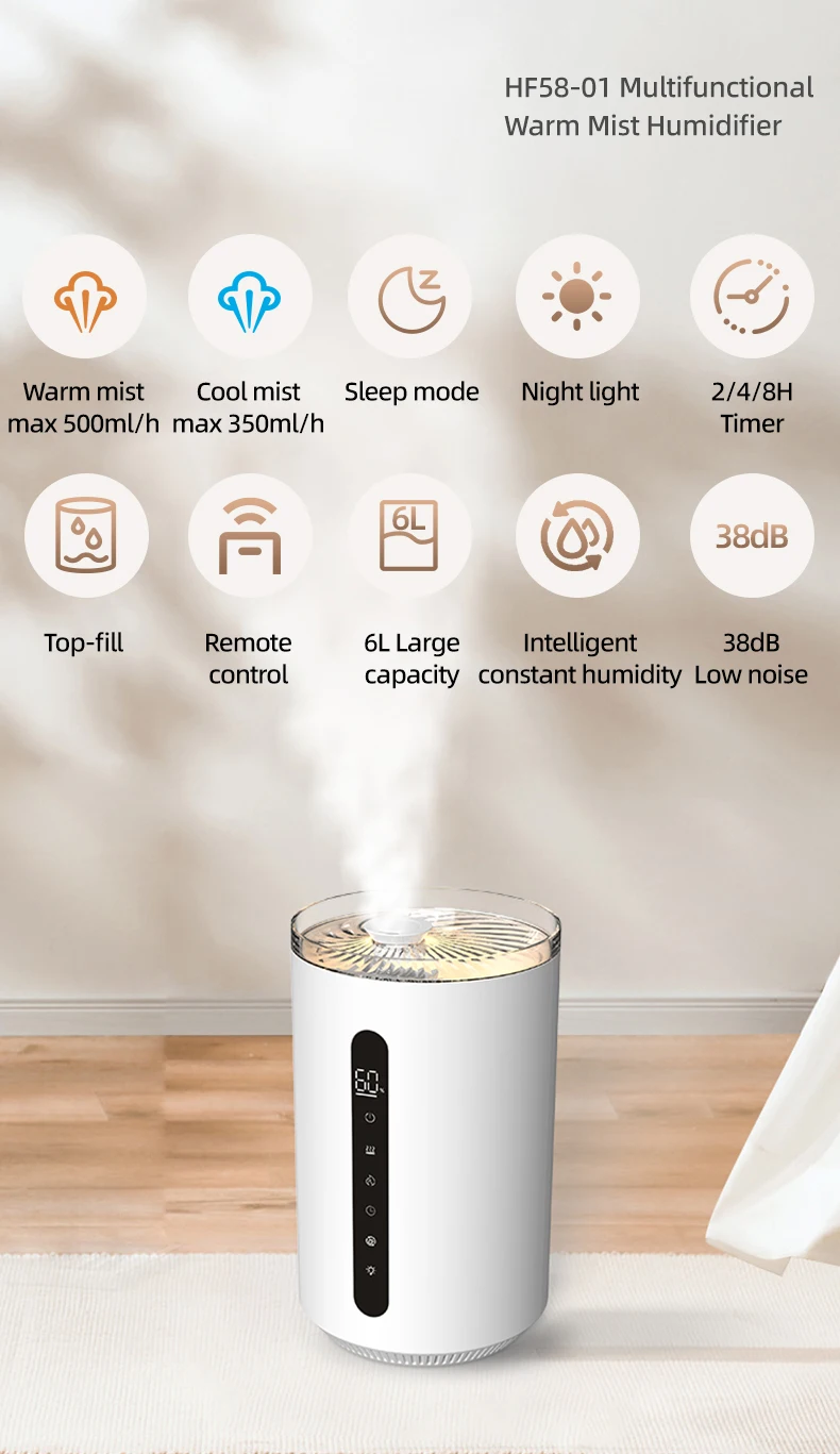 6L Top Fill Warm Air Humidifier with Portable Room Humidifying Best ...