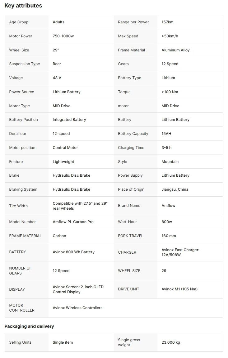 Amflow PL Carbon Pro 800Wh High Speed Carbon Electric Mountain Bike ...