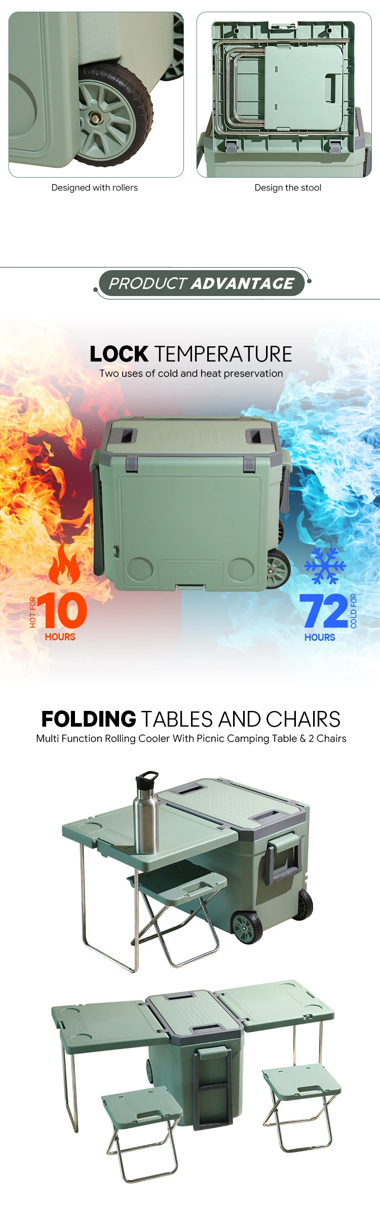 Everich Outdoor Multi Function Rolling Cooler Picnic Camping Outdoor ...