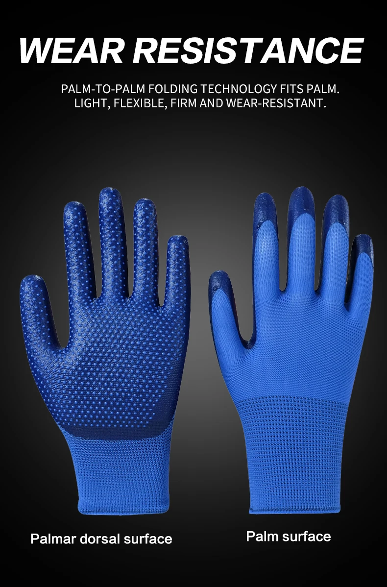 Blue Cut Resistant Pvc Dotted Latex Coated Polyester Working Gloves For ...