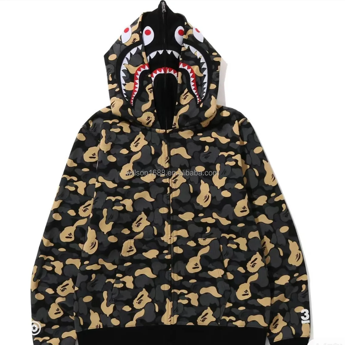 High Quality Ape Camo Double Shark Head Hoodies Casual Teenage Adult ...