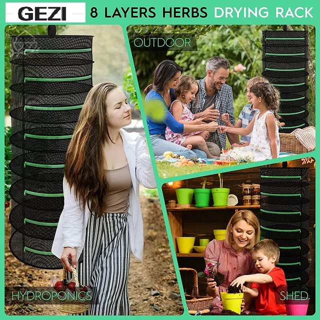 8 Layer Herb Drying Rack Plant Hanging Mesh Dry Net With Green Zipper ...