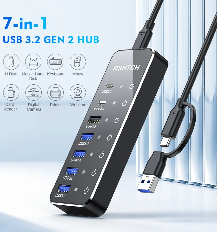 Custom 3.2gen 2 10gbps 7 Port Expander Charge Converter Usb 3.1 Dock ...