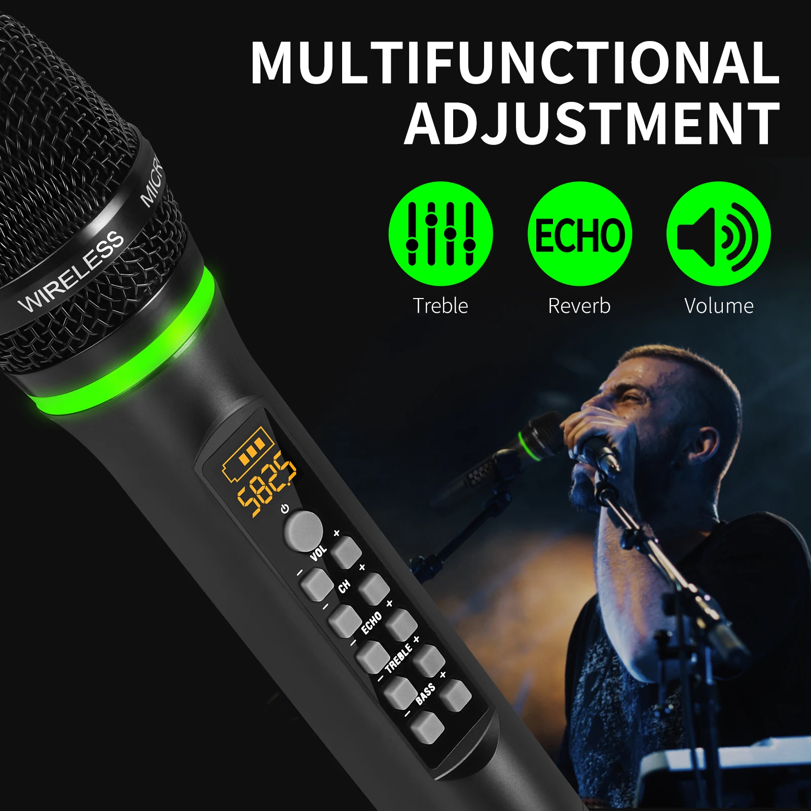 Wireless Microphone Rechargeable Dual Handheld Microphone 50 Groups of ...
