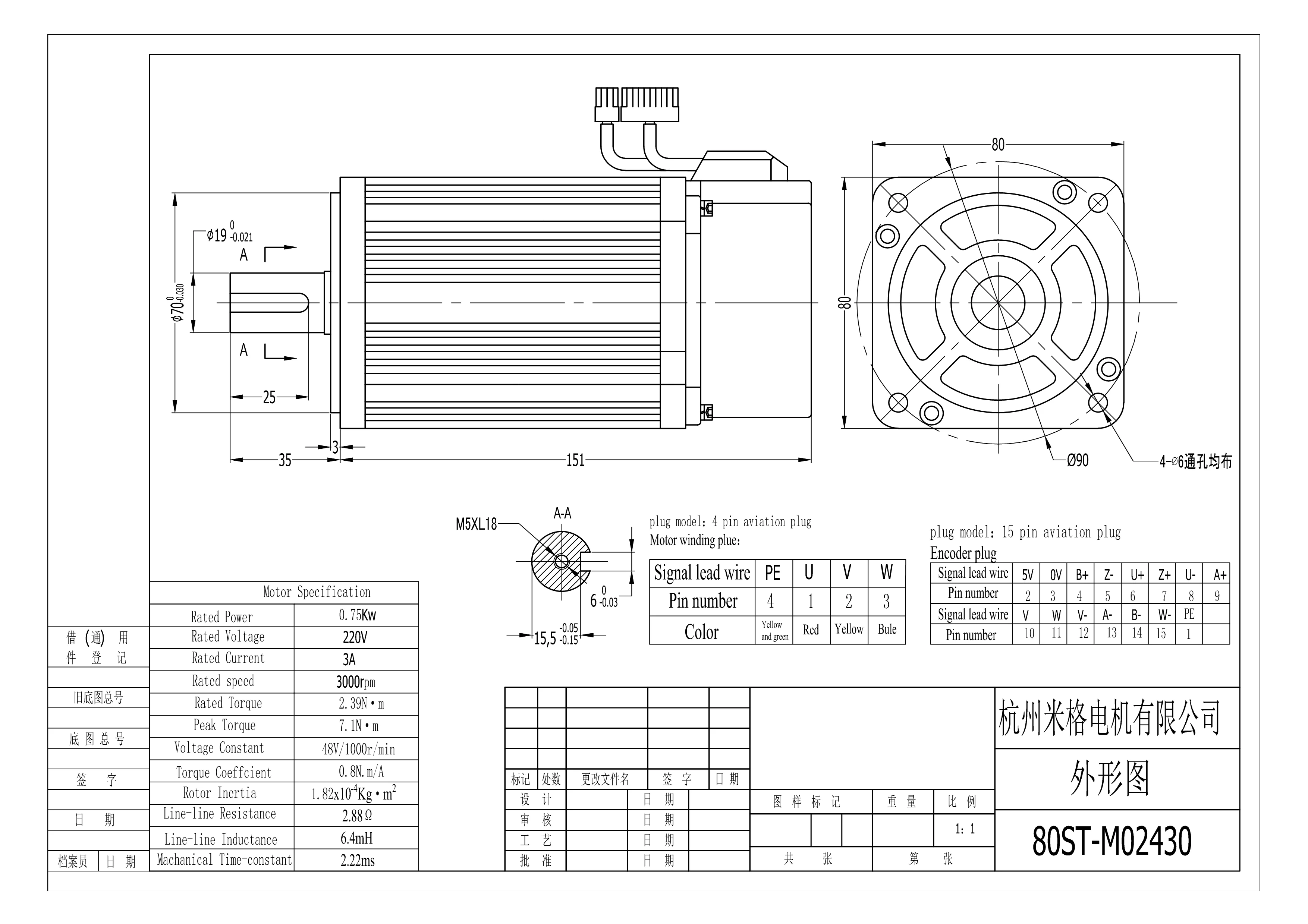 MIGE 48V 750w 3000rpm DC Brushless Servo Motor for Auto Machinery