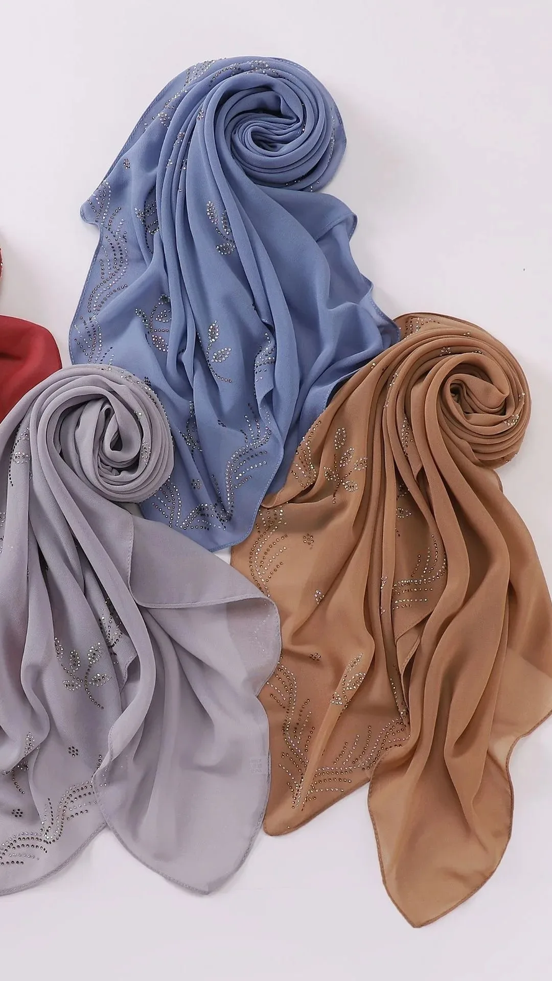2023 Latest Design Malay Women Tudung Veil Chiffon Hijab Floral Diamond ...