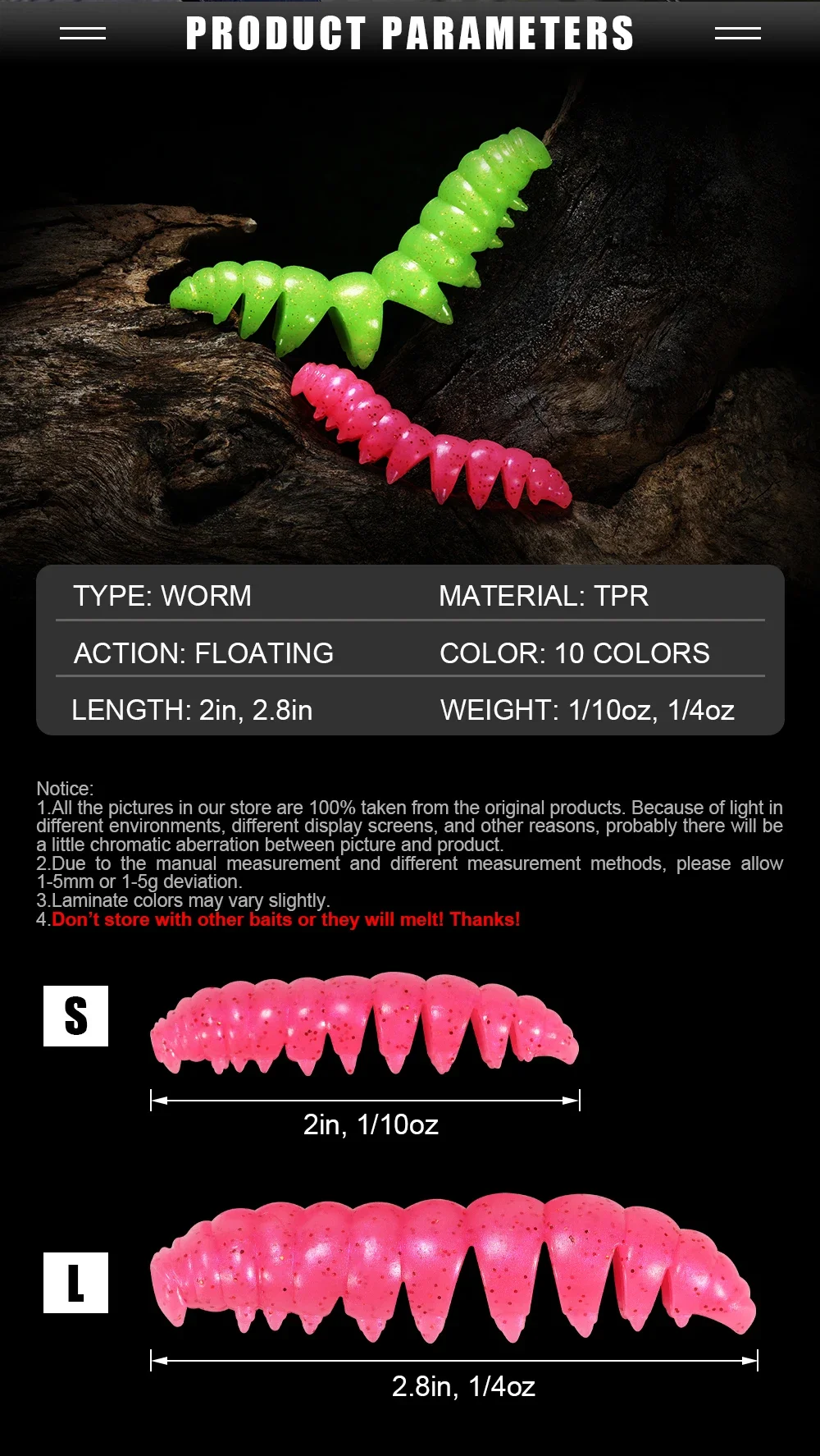 Spinpoler TPR Floating Soft Plastic Bait - Segmented Bionic Caterpillar ...