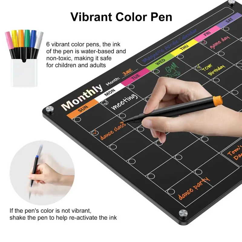 2-Pack Monthly & Weekly Magnetic Dry Erase Board Set Acrylic Whiteboard ...