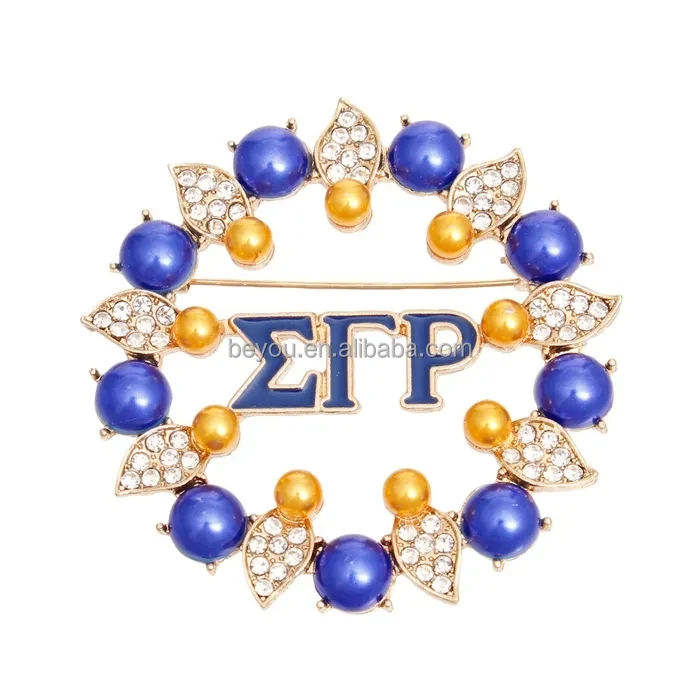 Sigma Gamma Rho Sorority Blue Yellow Beads Leaf Rhinestone Metal Women ...
