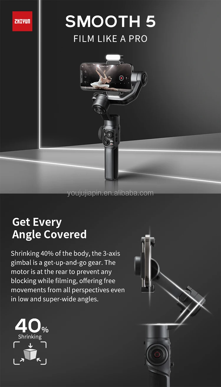 Zhiyun Smooth 5 Combo Phone Gimbal 3 A-axis Handheld Stabilizer Smartphone Gimbals For I-phone ...