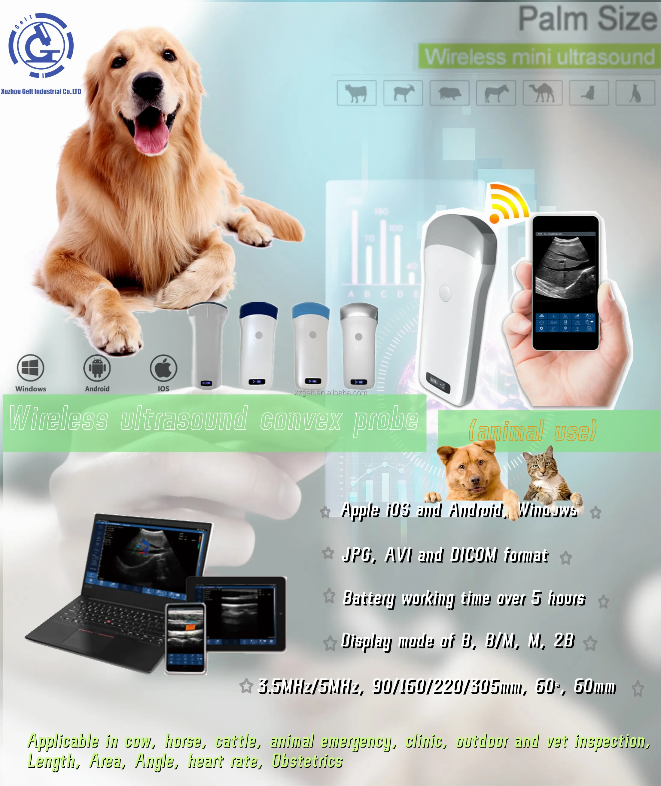 Wireless Animals Pregnancy Scanner B Ultrasound Machine Convex Probe ...