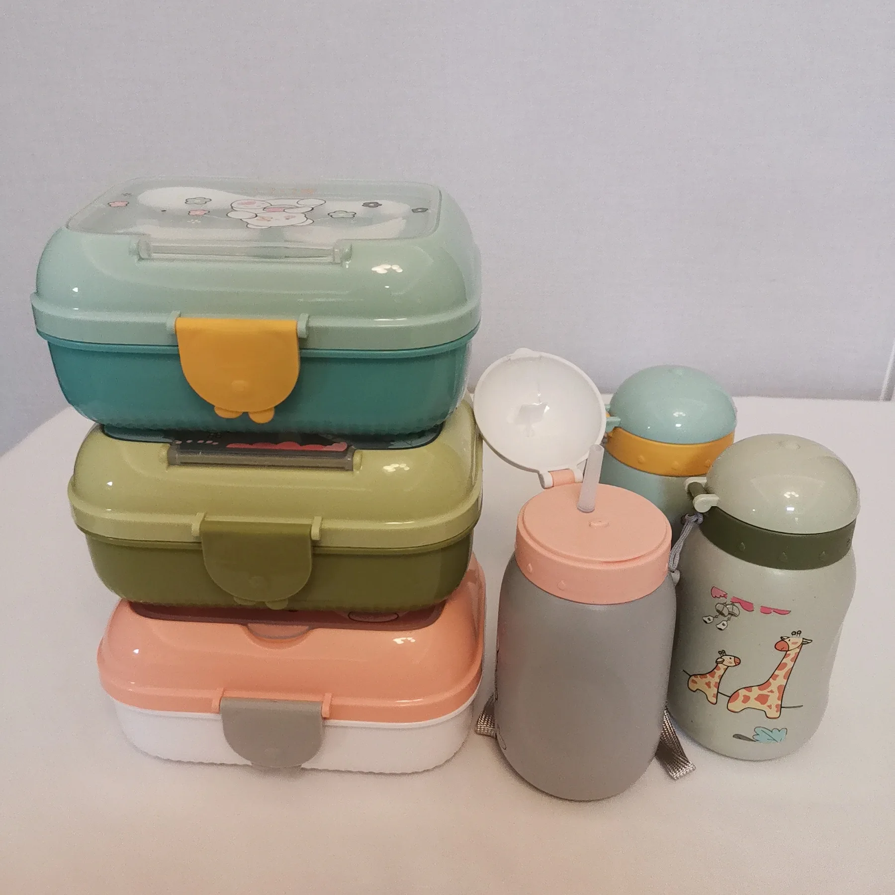 Cartoon Tiffin Bento Box Food Container Plastic Lunch Box With Cutlery ...