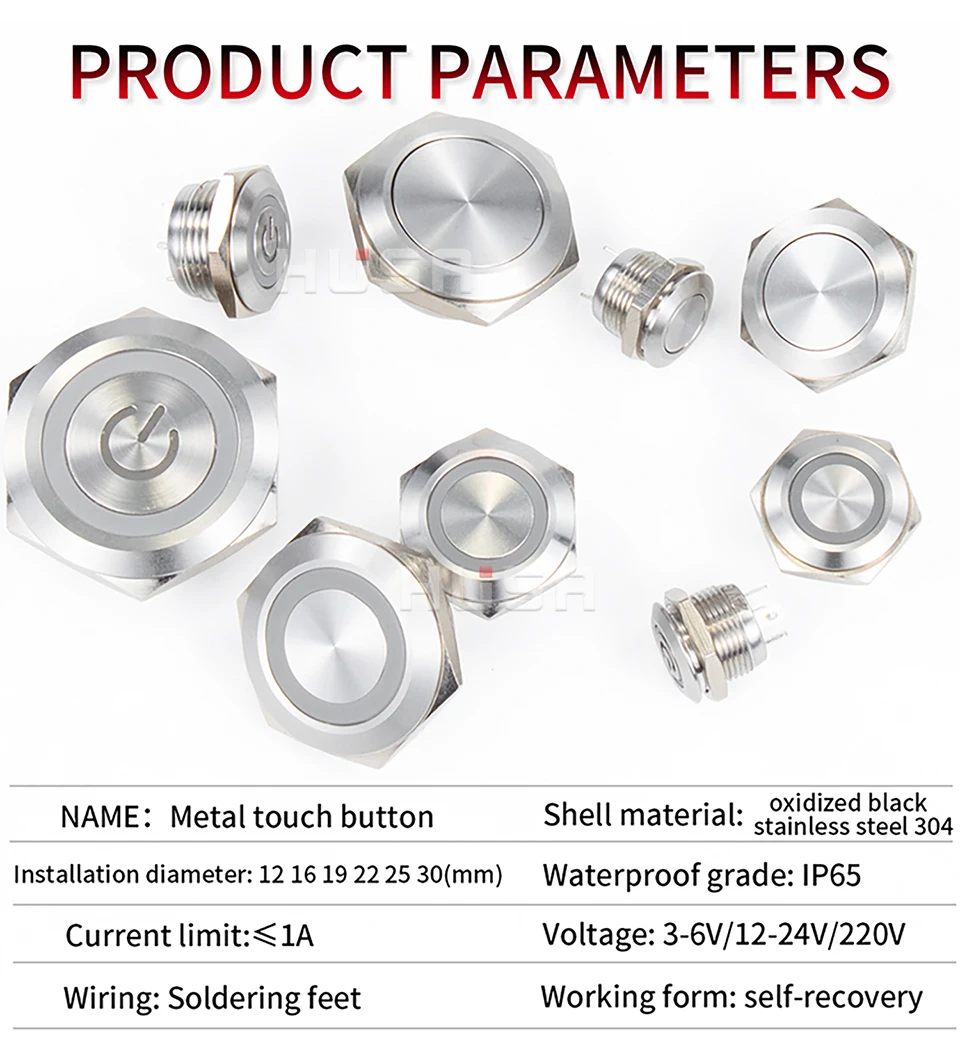 Mini Waterproof Metal Push Button Switch - 1NO Power LED