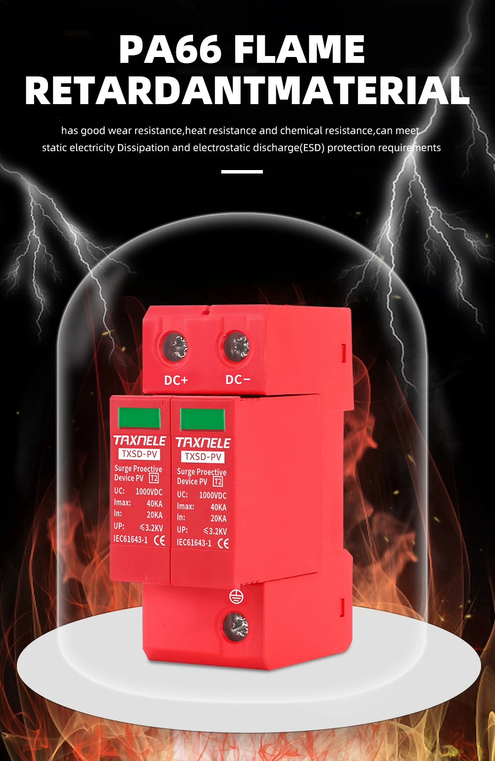 DC SPD Surge Protective Device 2P 40KA 60KA 600V 800V 1000V
