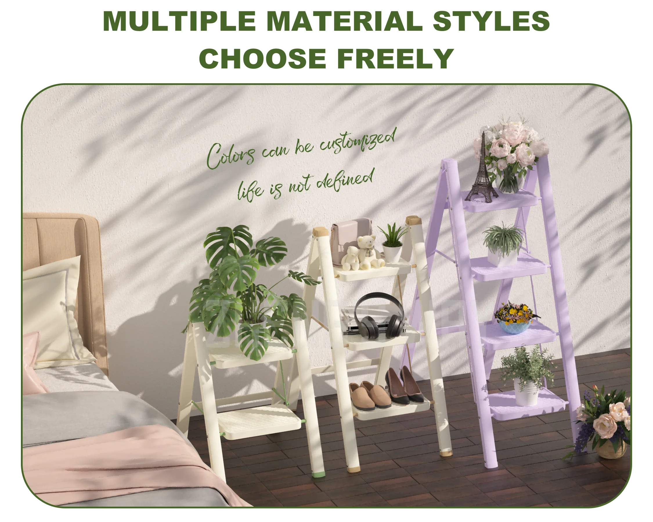 Folding Ladder - 3 Steps Metal House Mini Ladders Aluminum