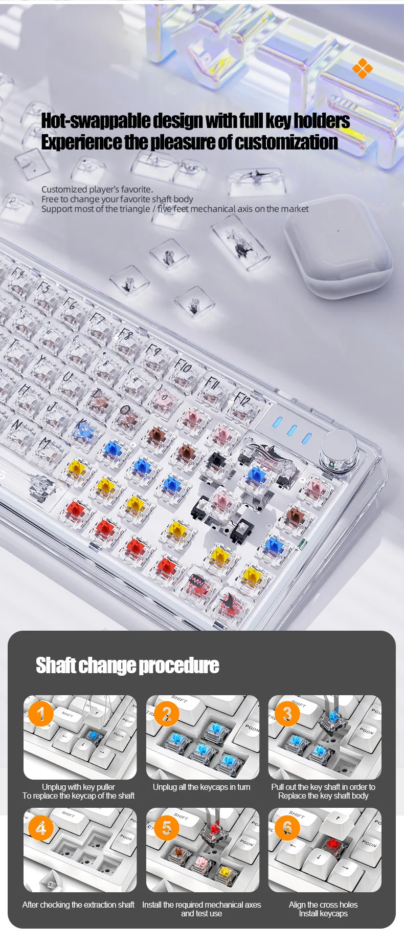 Attack Shark K75 Transparent Mechanical Keyboard - 82 Keys