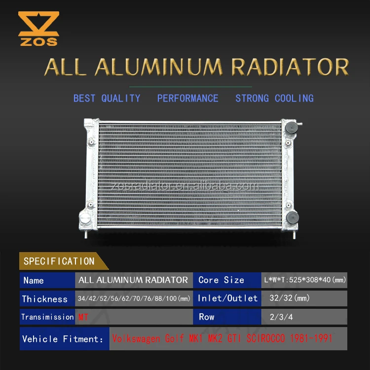 Aluminum Radiator for Volkswagen Golf MK1 MK2 GTI SCIROCCO 1981-1991