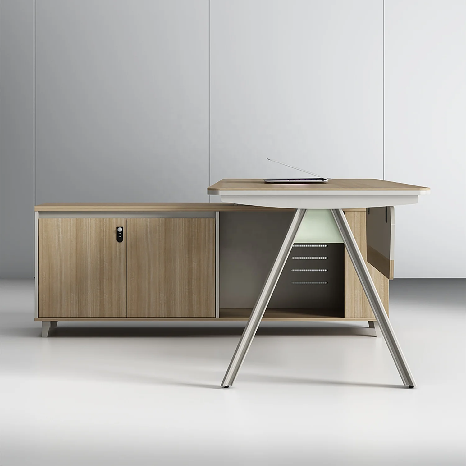 Modern Minimalist Style Office Furniture L-shaped Wooden Aluminum Alloy ...