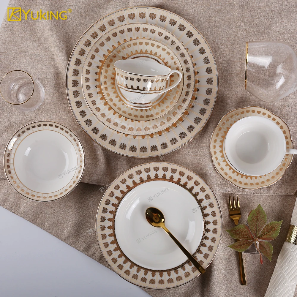 Embossed Gloss Gilt Ceramic Plate Set - Luxury & Sustainability