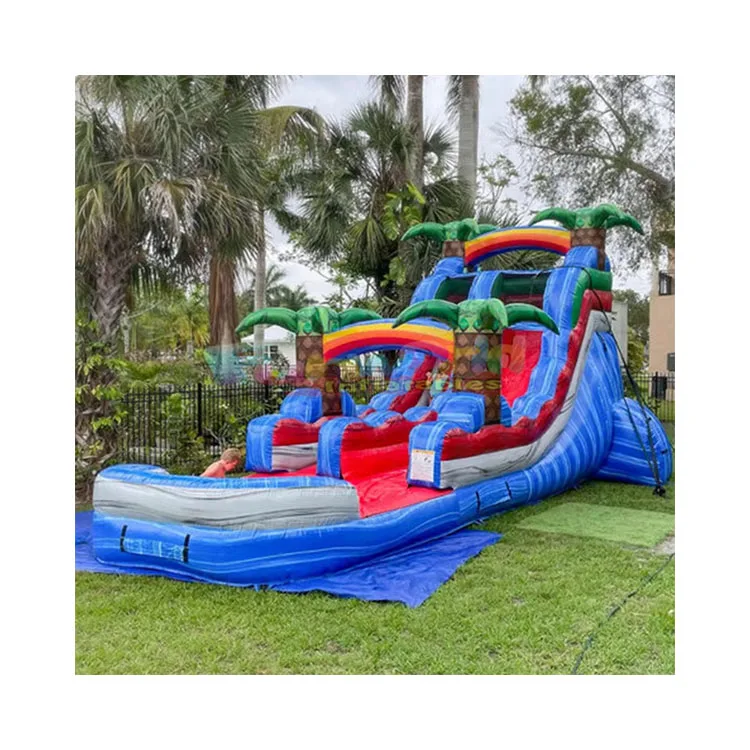 Kids tropical palm tree jumping castle waterslide commercial inflatable ...