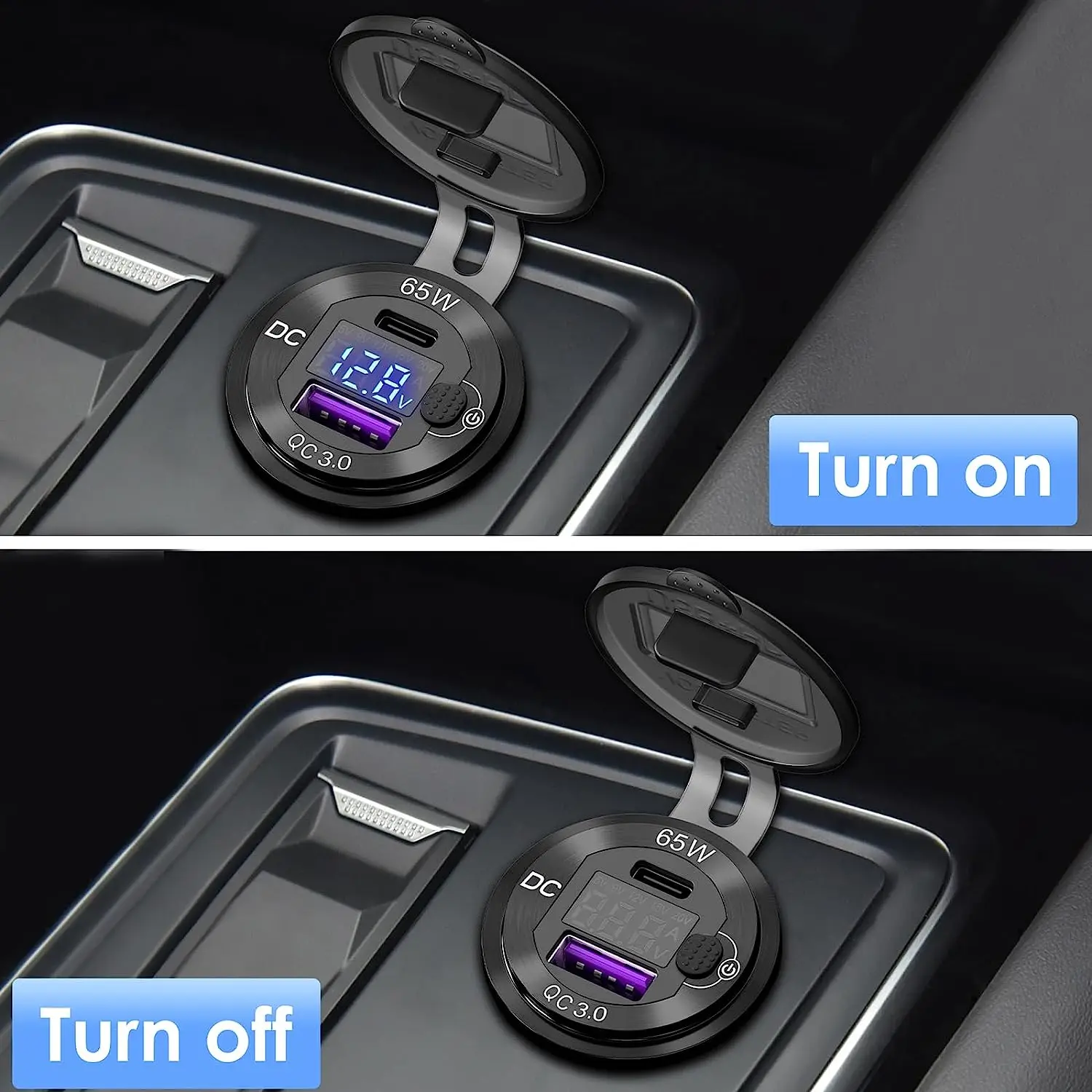 Car Socket 65W Type-C and QC3.0 Port Quick Charge Universal