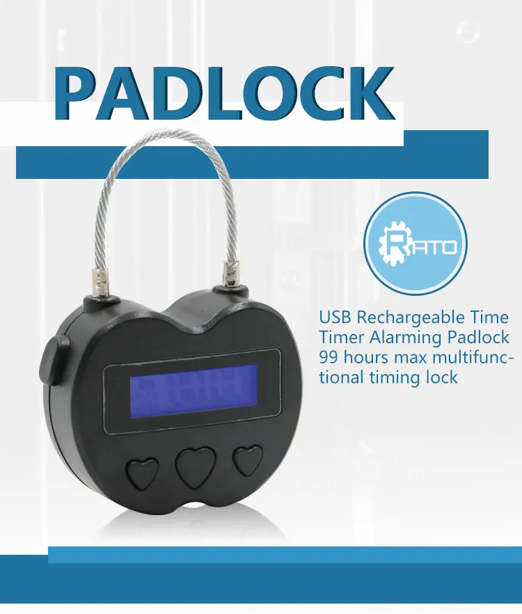 USB Rechargeable Time Timer Alarming Padlock - 99 Hours Max