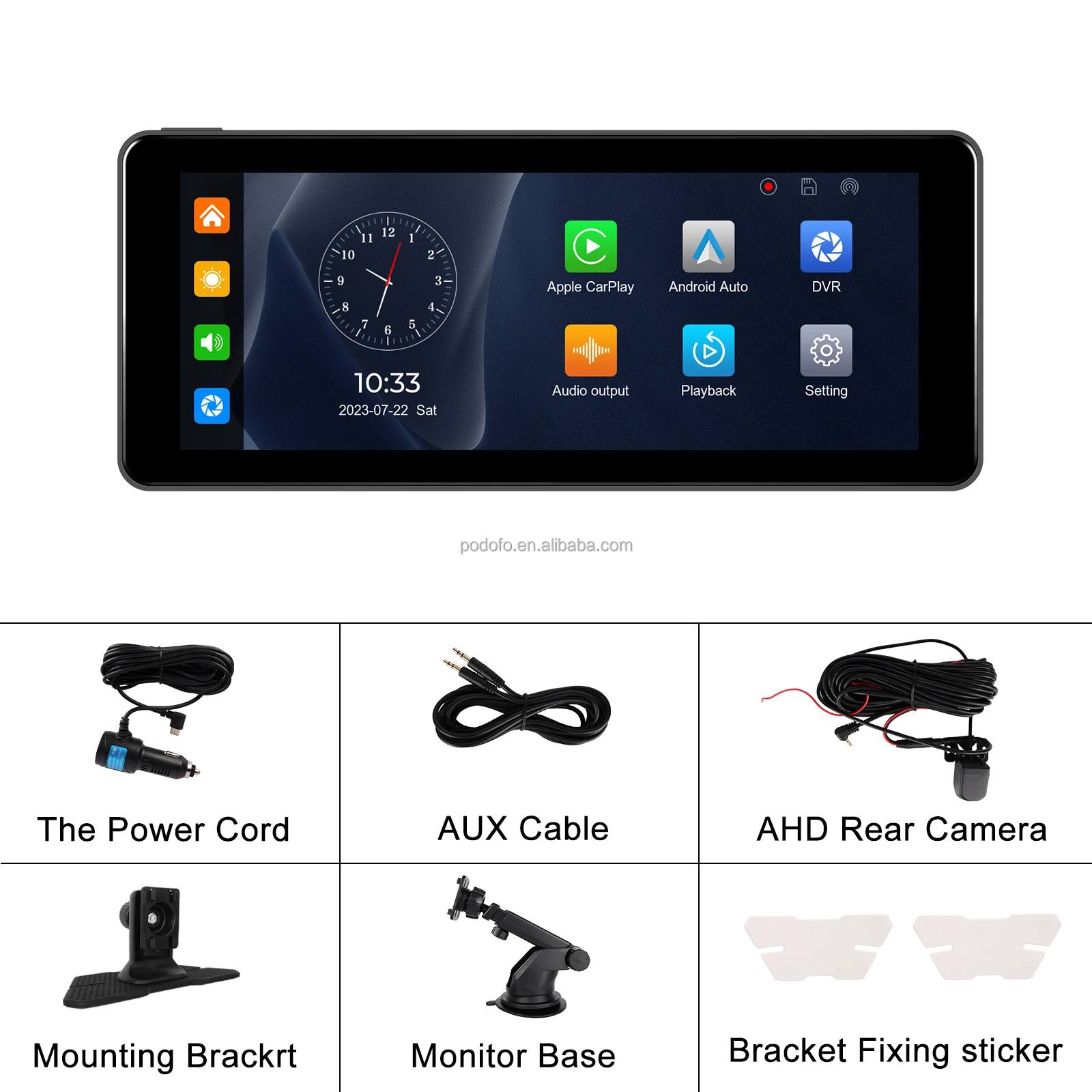 Podofo 6.86 Inch Portable Carplay Monitor - Full Screen Support