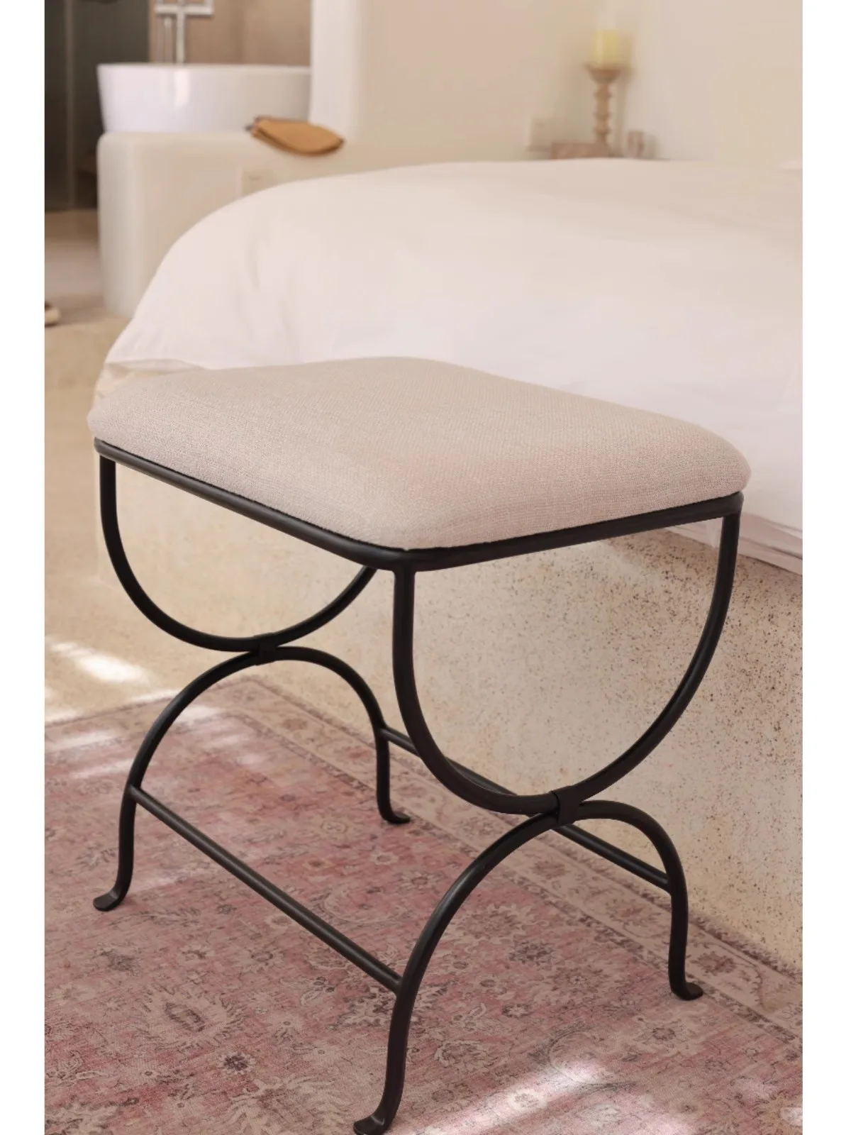 Industrial Loft Rectangular Makeup Vanity Velvet Footrest Stool Ottoman ...
