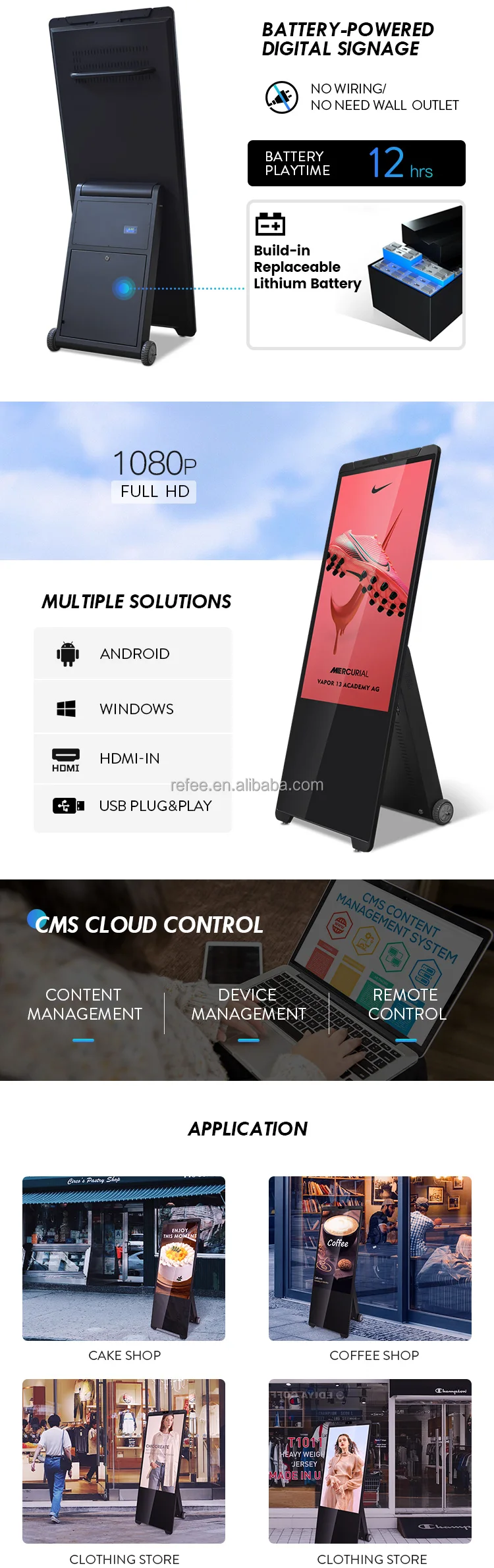 43 Inch Battery Powered Digital Poster Portable Advertising Boards ...