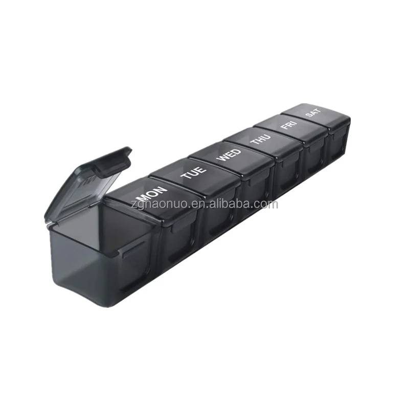 7 Compartments Portable Transparent Pill Box With Black And White ...
