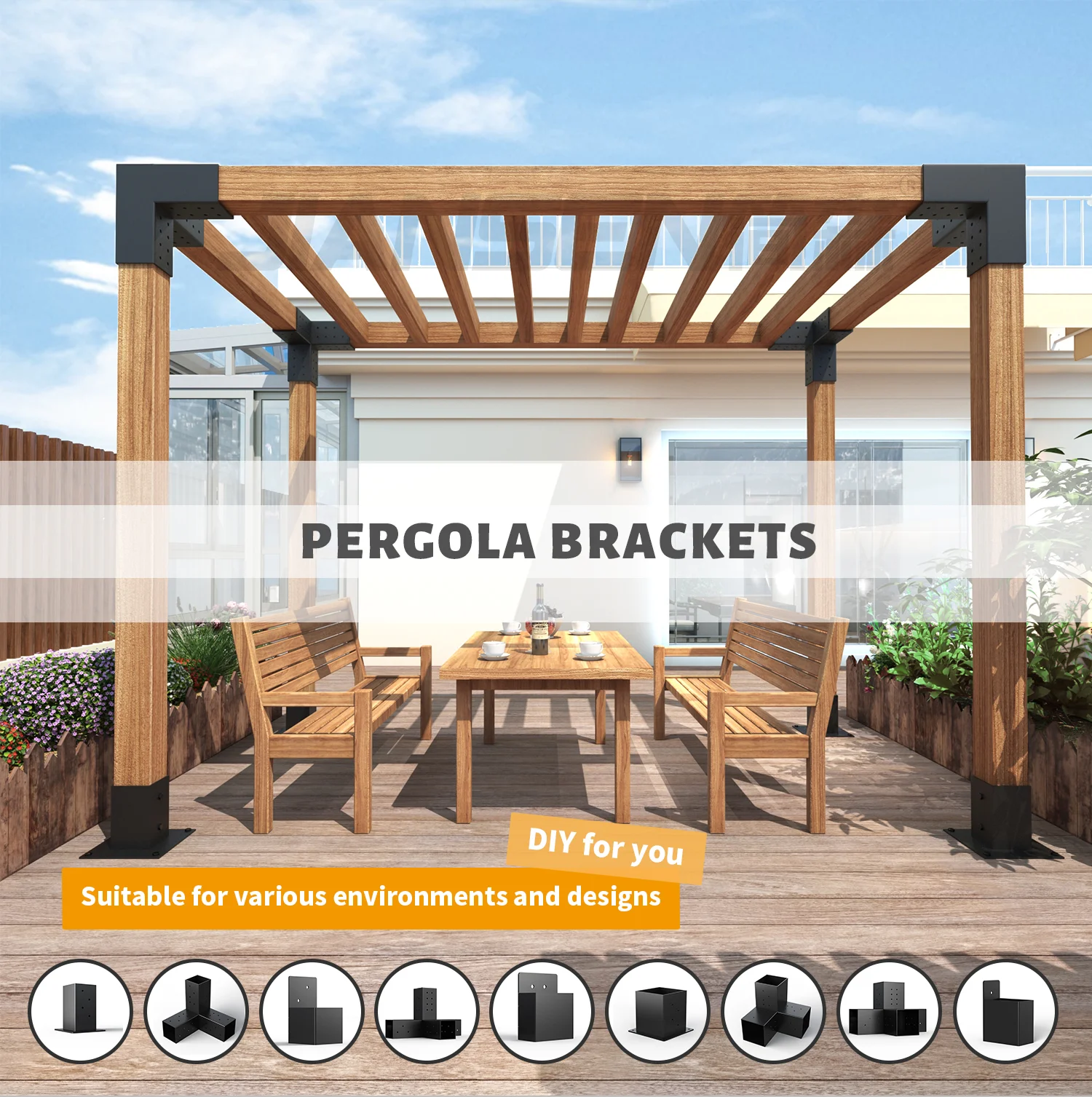 Eco-friendly Mudular Pergola Kits Strong Support Concealed Joist Hanger ...