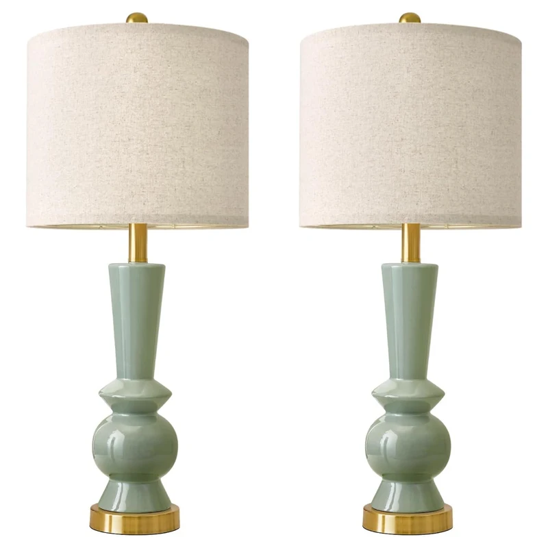 Modern Nordic Design Ceramic Desk Lamp 2-Piece Set Green Bedside Table ...