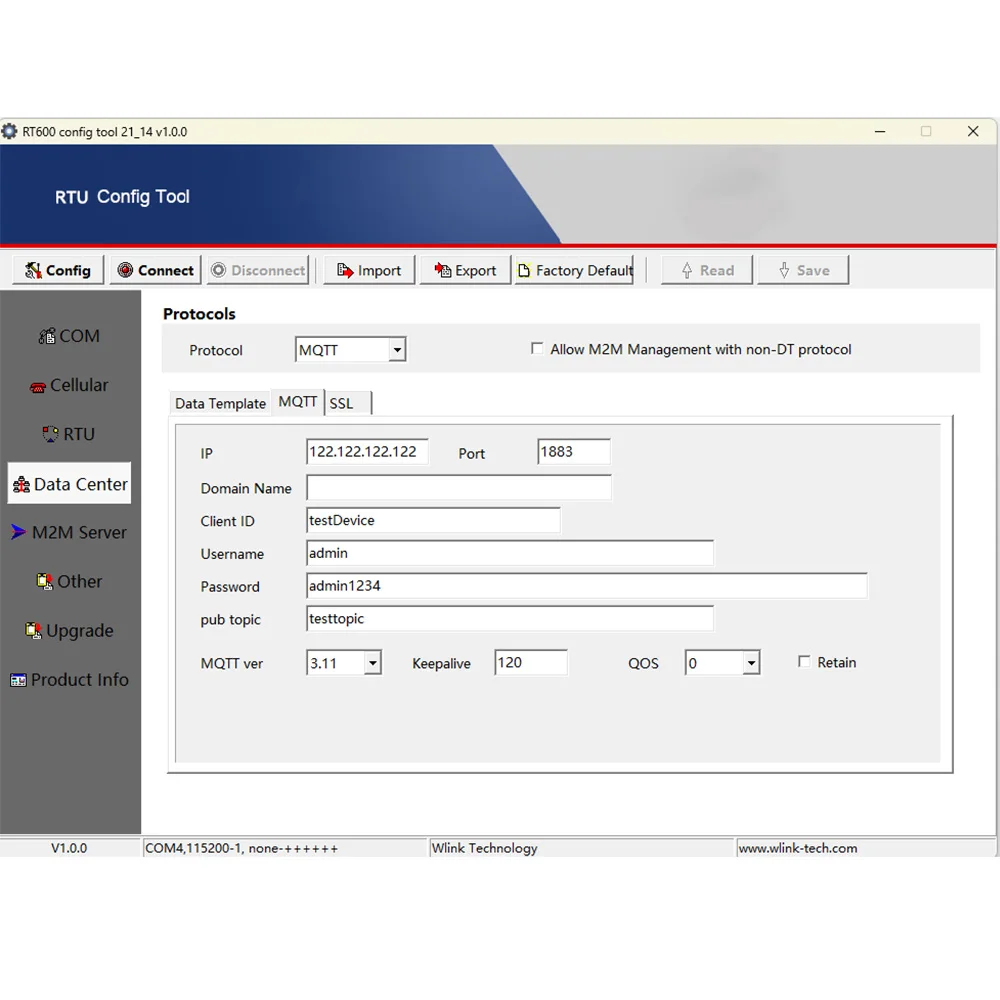 WLINK RT600 4G RTU Gateway - Modbus to MQTT RS232 RS485