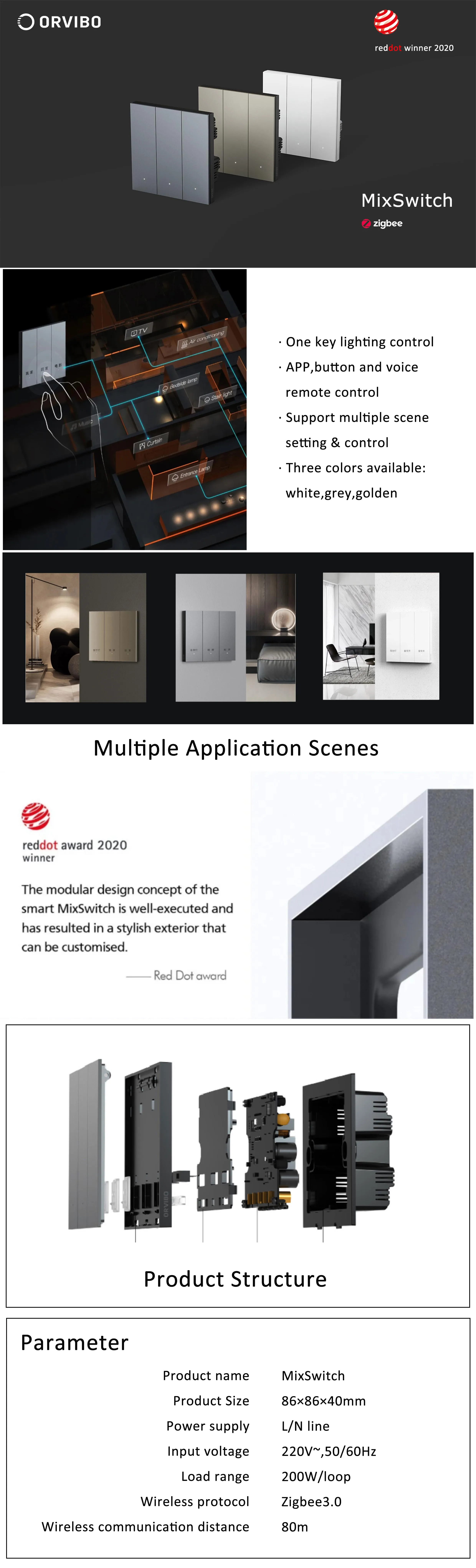 Orvibo Smart Home Device Automation Zigbee 3 Gang Smart Mixswitch - Buy ...