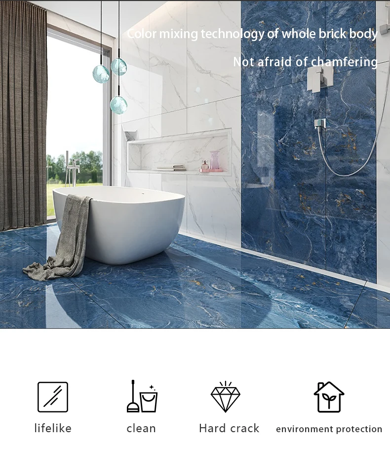 Large Size 750x1500mm Ocean Blue Full Body Porcelain Floor Tile Marble ...