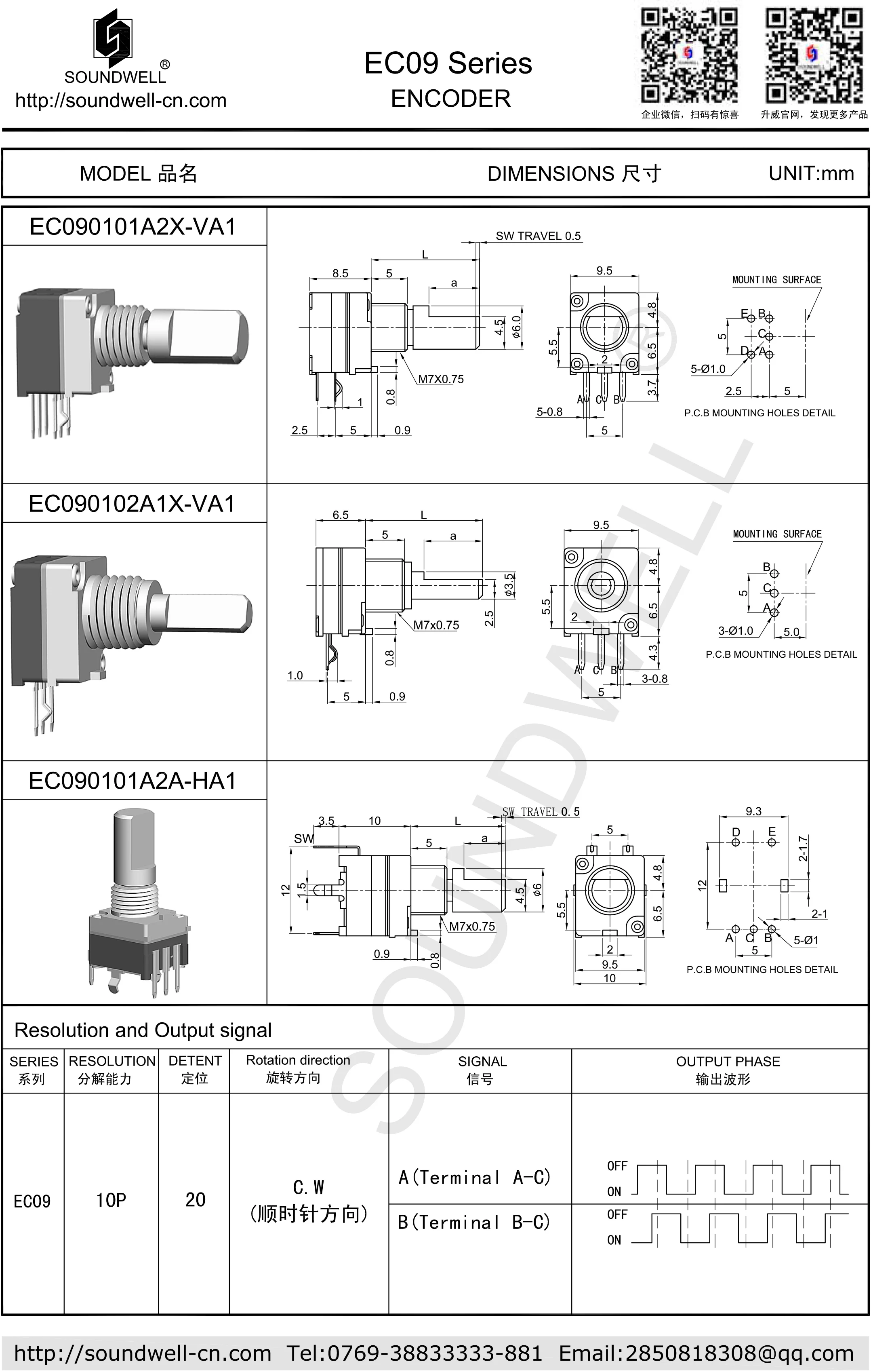 9mm Metal Shaft Incremental Rotary Encoder EC09-0101A2X-VA1 | Durable ...