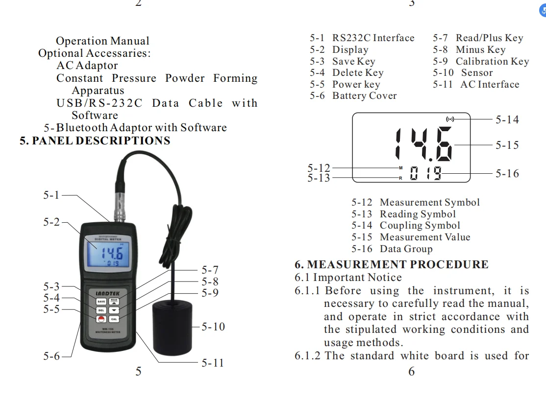 LANDTEK Portable Digital White ness Meter & White ness Tester WM-106 ...